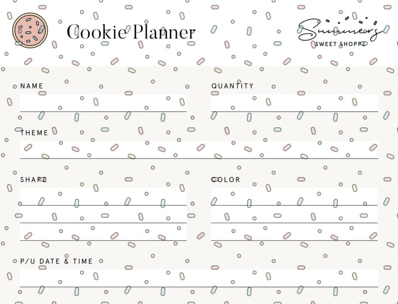 Cookie Planner Sheet - Summer's Sweet Shoppe